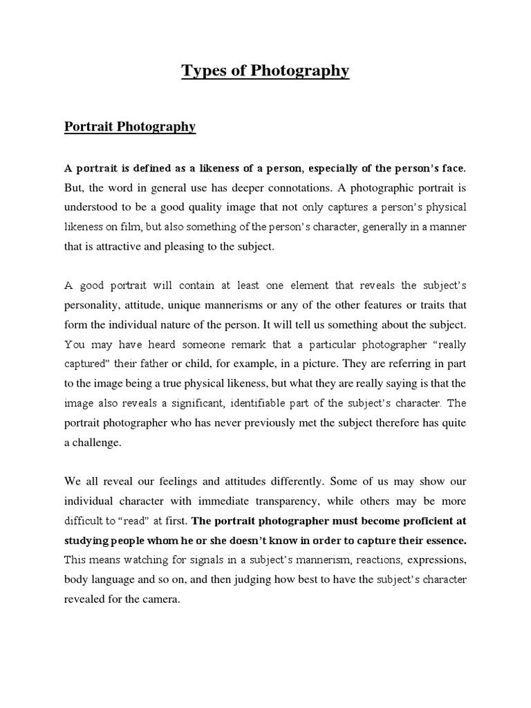 Types of Photography | PDF | Autofocus | Composition (Visual Arts)