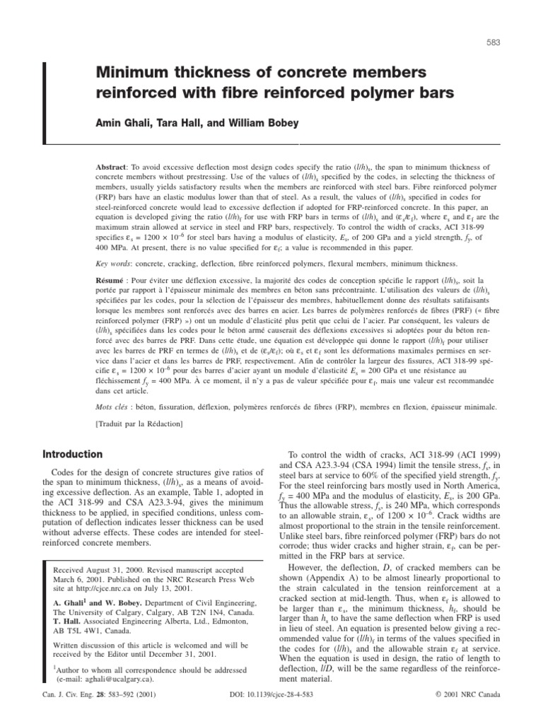 Minimum Thickness of Concrete Members Reinforced With FRP Bars | PDF ...