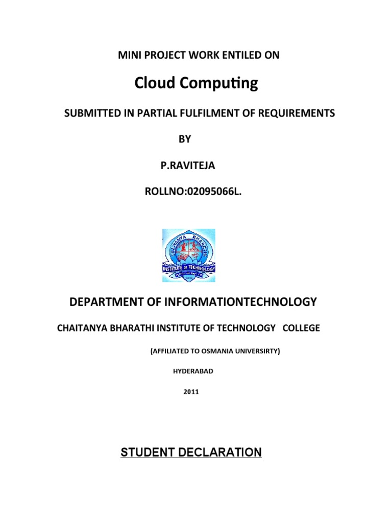 Cloud Computing: Mini Project Work Entiled On | PDF | Cloud Computing | Map Reduce