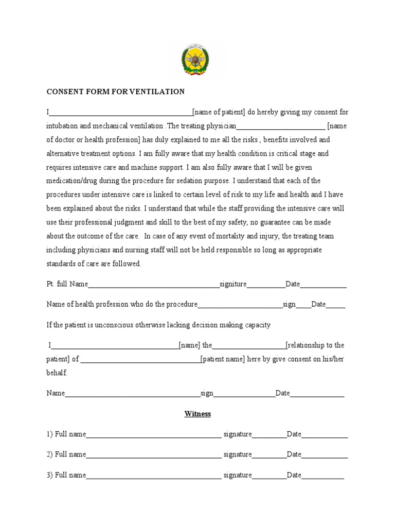 Ventilation Consent Form | PDF | Patient | Informed Consent