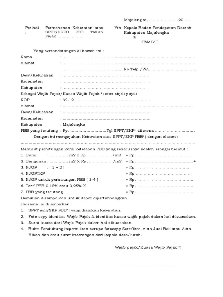 Form Keberatan PBB | PDF