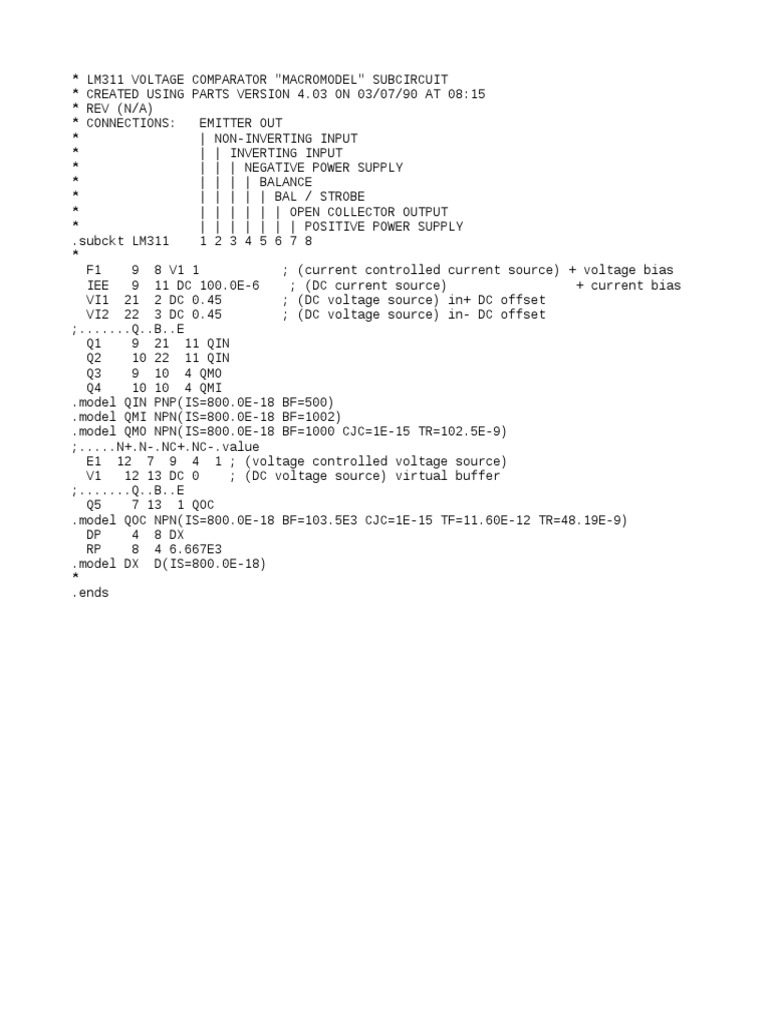 LM311 Voltage Comparator Macromodel | PDF