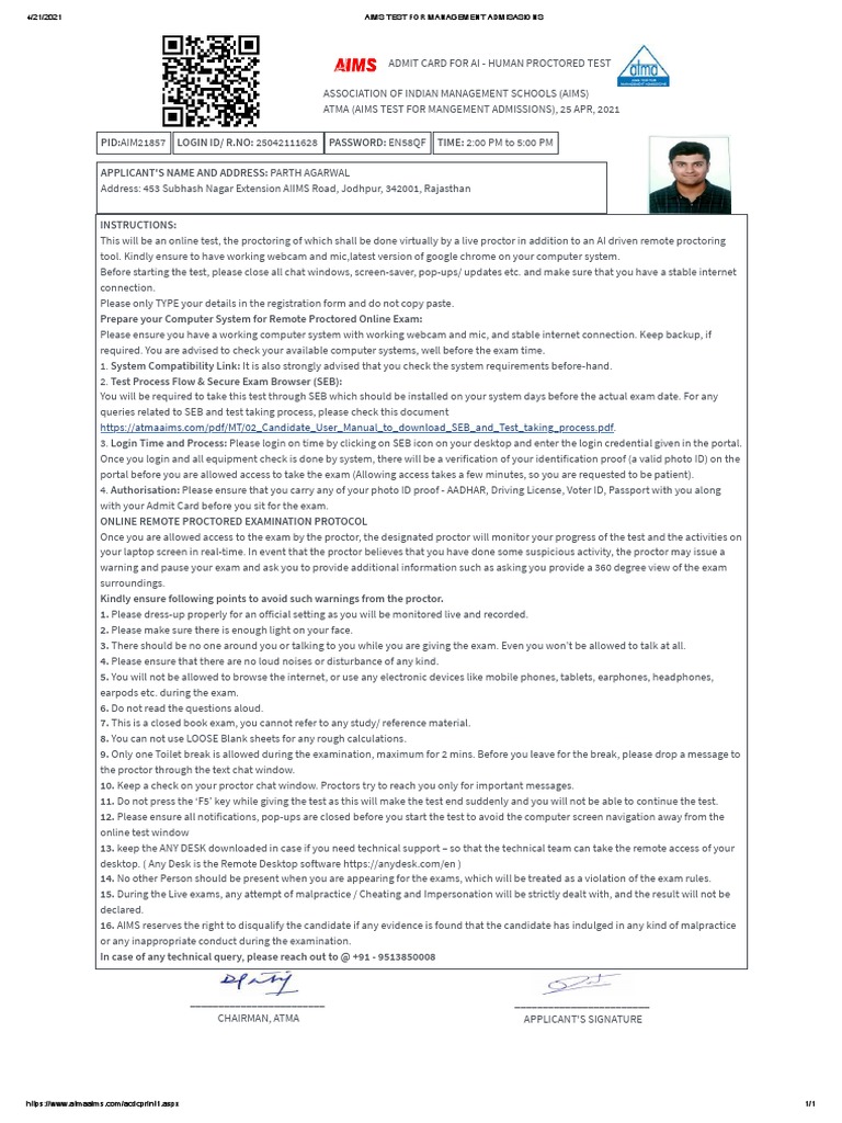 Aims Test For Management Admisasions | PDF | Test (Assessment) | Login