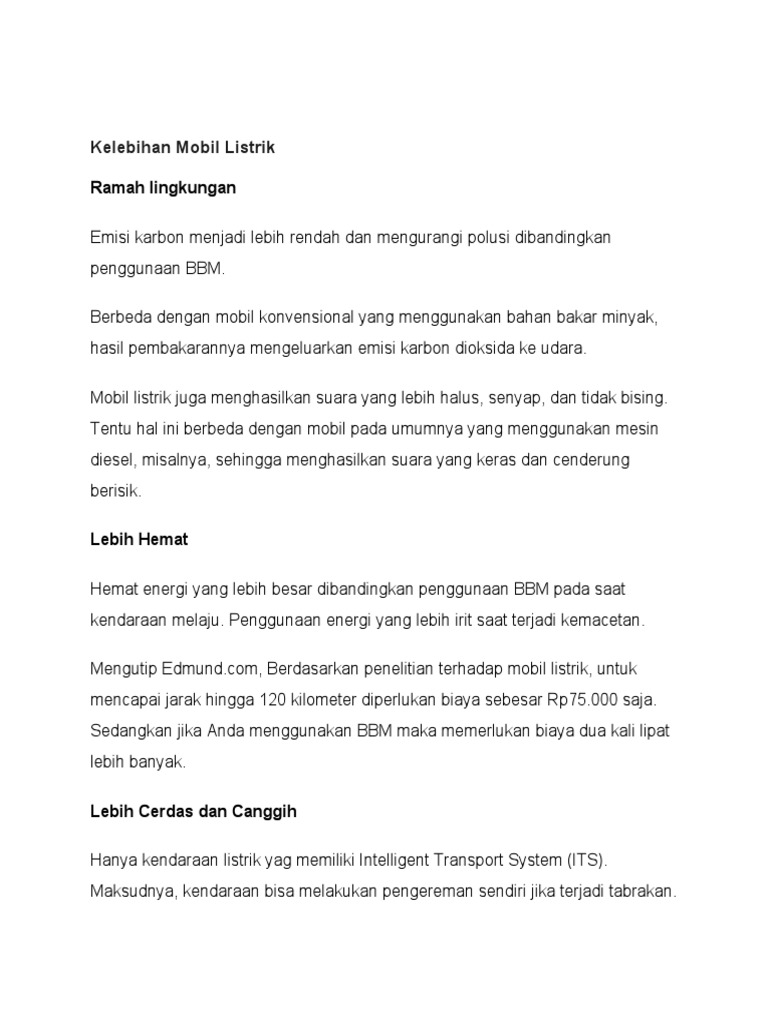 Kelebihan Mobil Listrik | PDF