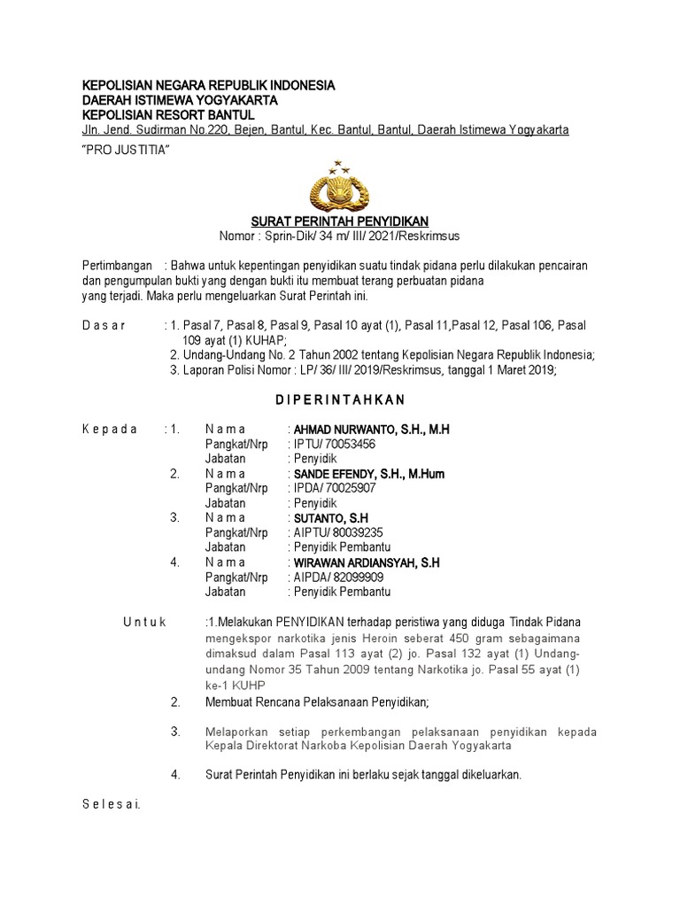 Surat Perintah Penyidikan | PDF