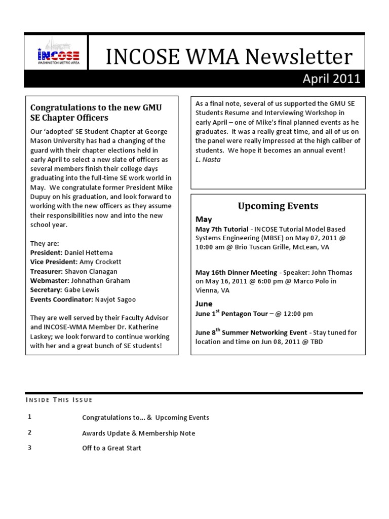 INCOSE WMA April 2011 Newsletter | PDF | Business