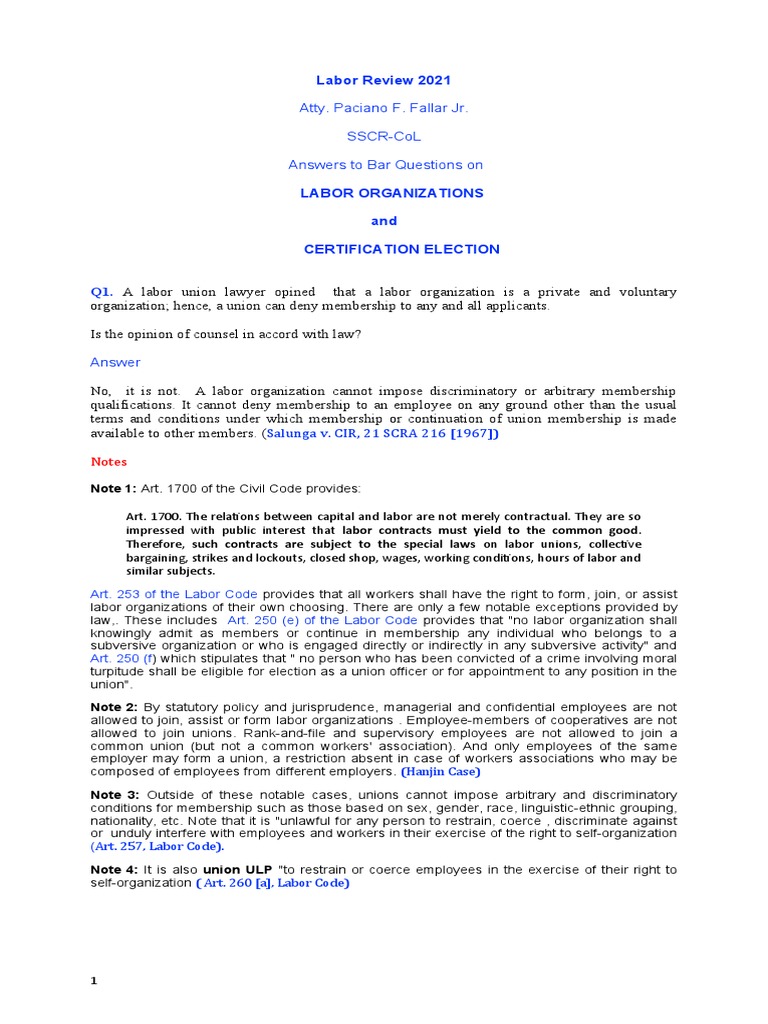 Atty. Paciano F. Fallar Jr. Sscr-Col Answers To Bar Questions On | PDF ...