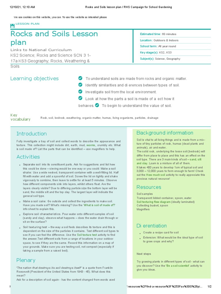 Rocks and Soils Lesson Plan for KS2/KS3 | PDF | Soil | Horticulture And ...