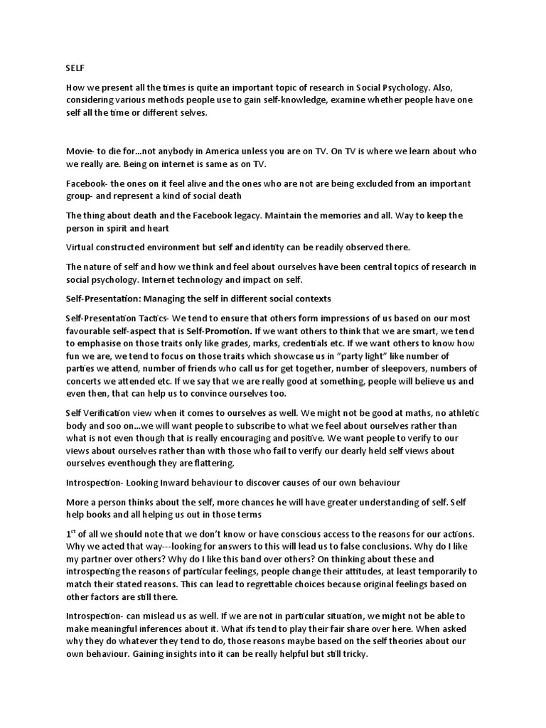 Self Presentation Managing The Self In Different Social Contexts Pdf