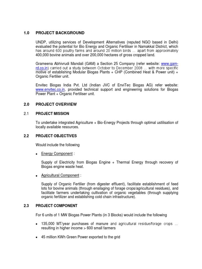 1.0 Project Background: WWW - Gam-Rd - Co.in | PDF | Agriculture | Biogas