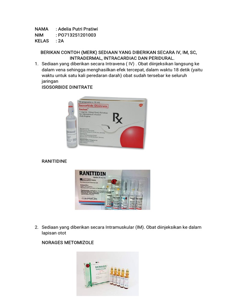 Contoh Obat Injeksi IV, IM, SC, ID, IC, Peridural | PDF