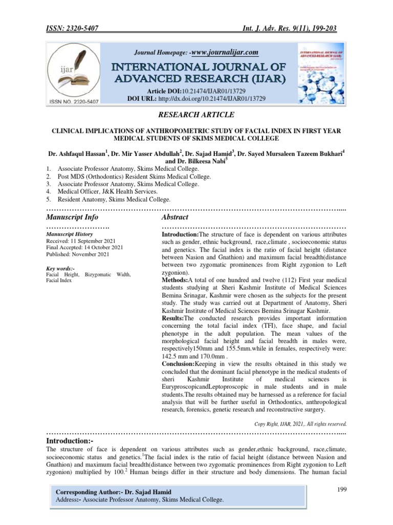 Clinical Implications of Anthropometric Study of Facial Index in First ...