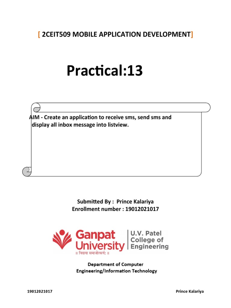 Practical:13: 2ceit509 Mobile Application Development | PDF | Android ...