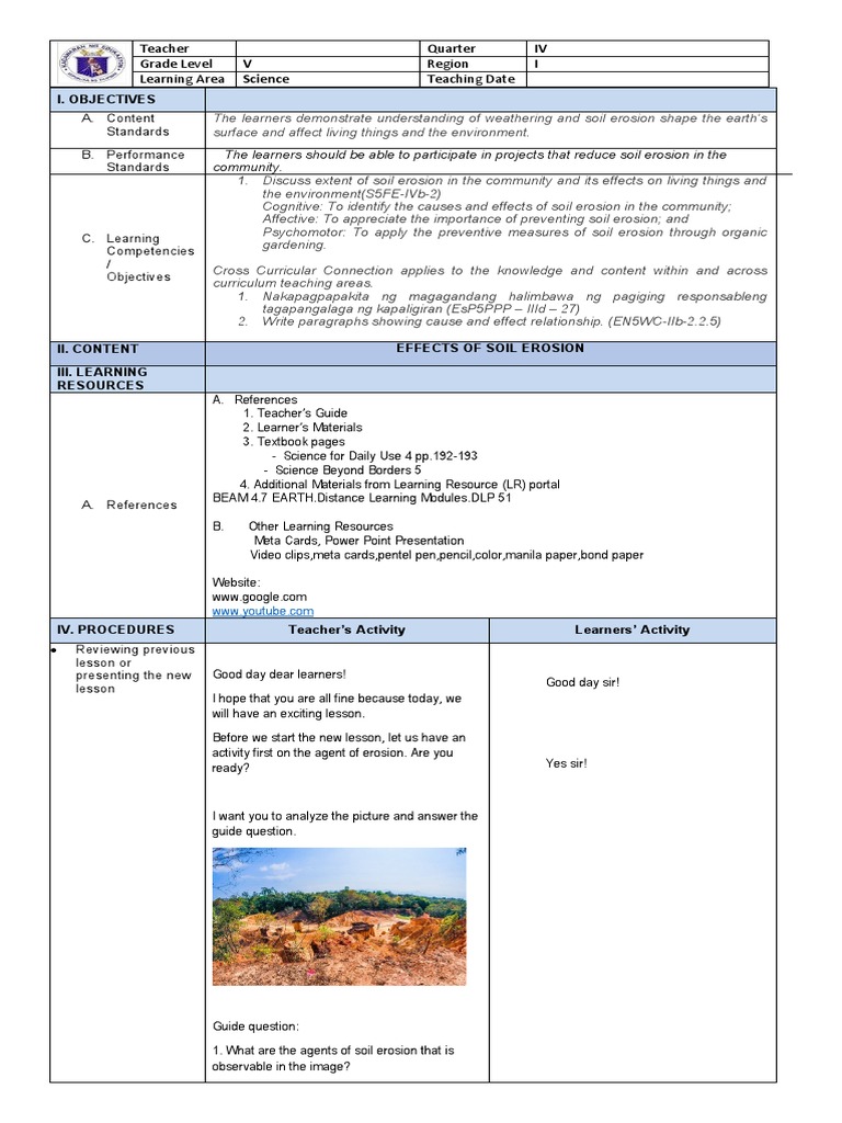Weathering and Soil Erosion Lesson Plan | PDF | Learning | Soil