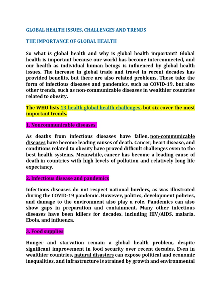 Global Health Issues, Challenges and Trends The Importance of Global ...