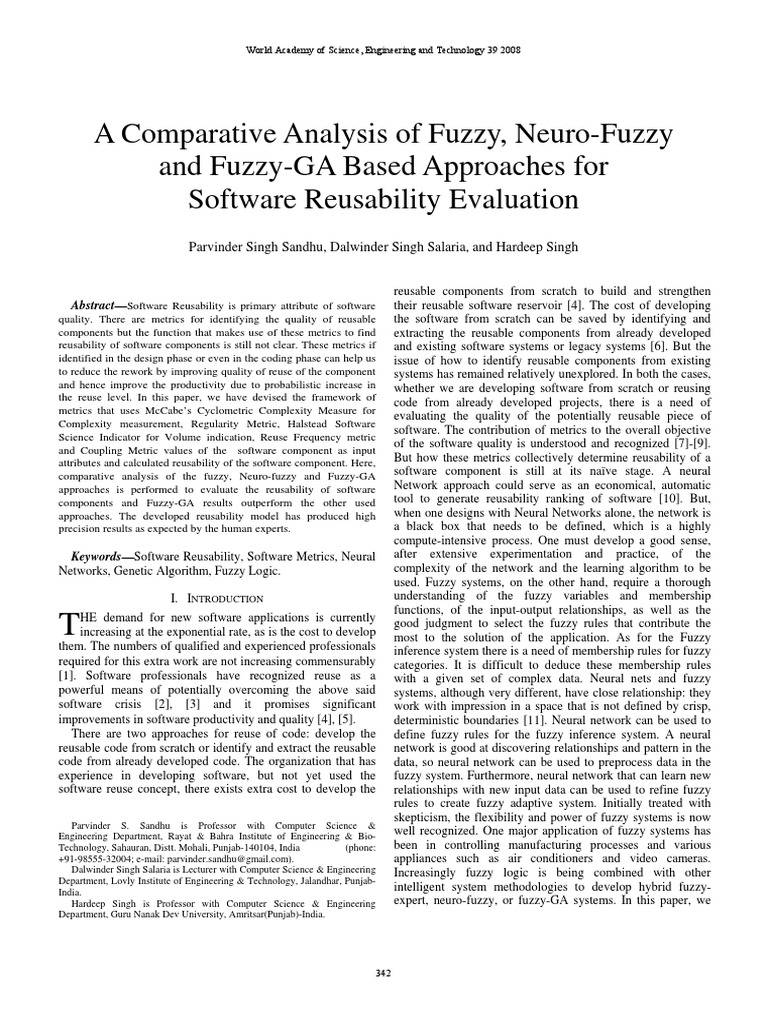 A Comparative Analysis of Fuzzy, Neuro-Fuzzy and Fuzzy-GA Based Approaches For Software ...