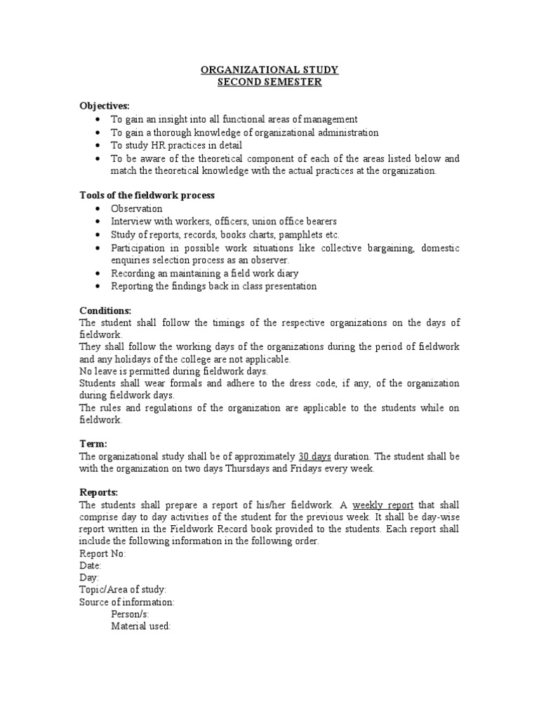 ORGANIZTIONAL STUDY - Concurrent Field Work | PDF | Field Research | Employment