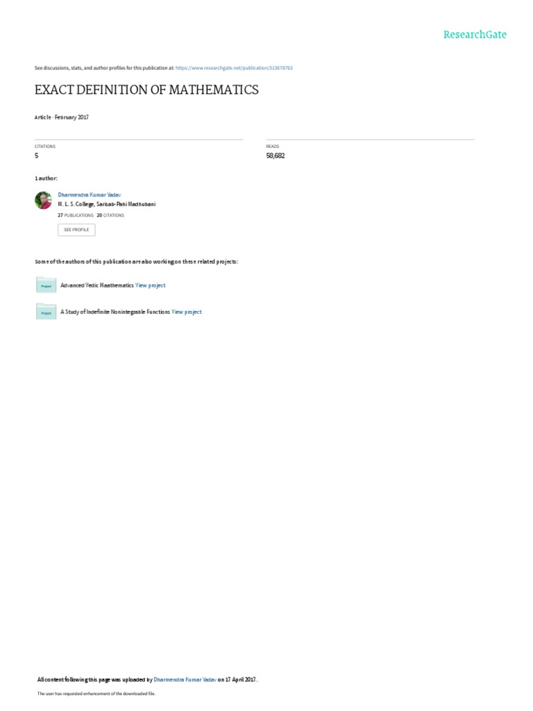 Exact Definition of Mathematics: February 2017 | PDF | Mathematics ...