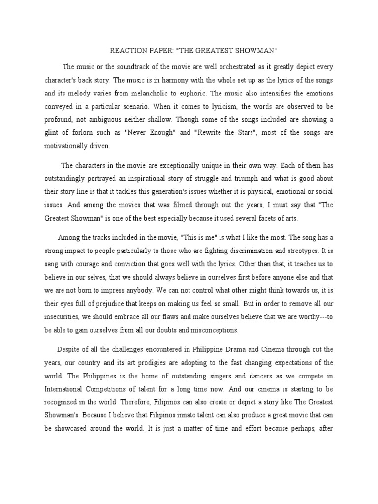 Greatest Showman Reaction Paper | PDF | Art