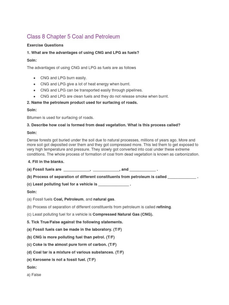 Class 8 Science Chapter 5 Coal and Petroleum | PDF | Fuels | Petroleum