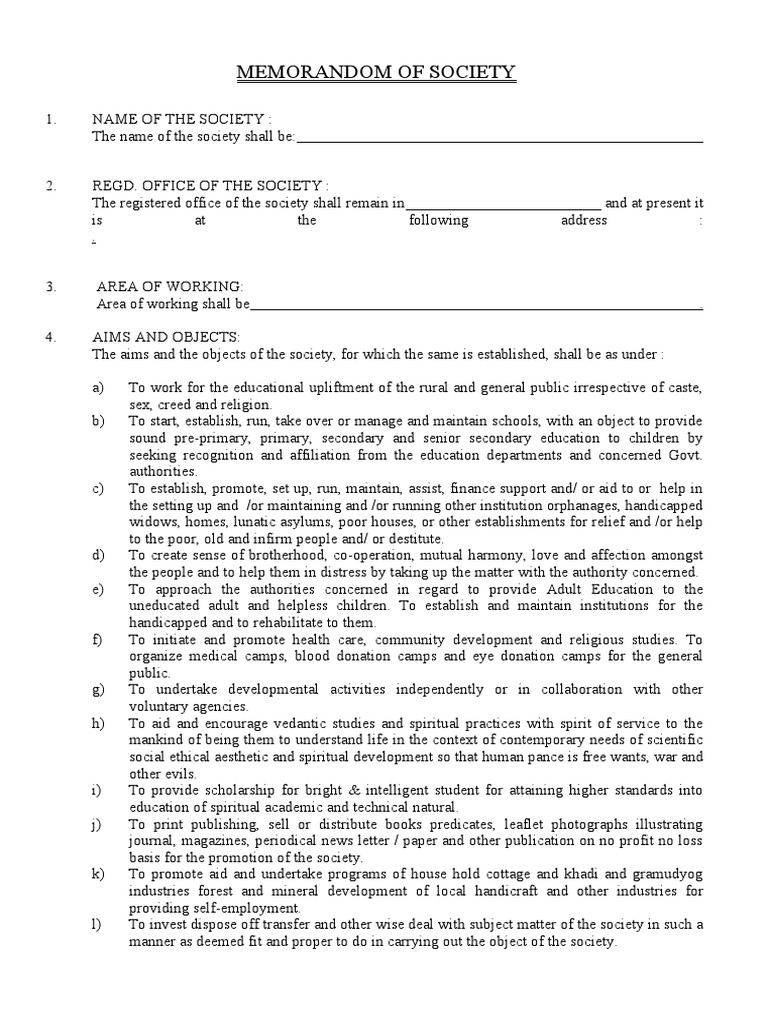 Society Registration Form | PDF | Board Of Directors | Government