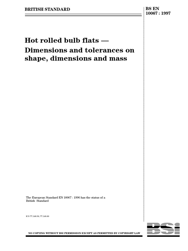 BS en 10067-1997 | PDF | Engineering Tolerance | Rolling (Metalworking)