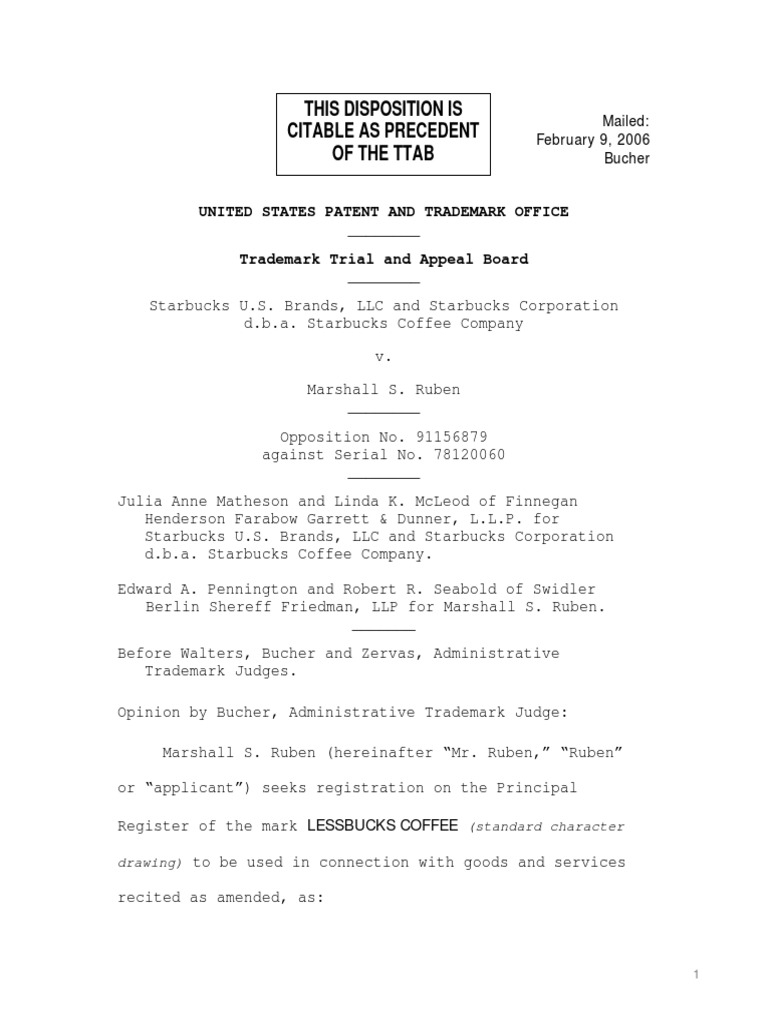 Starbucks U.S. Brands, LLC and Starbucks Corporation v. Marshall S ...