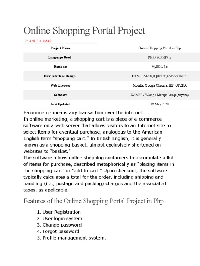 Online Shopping Portal Project | PDF | Computers