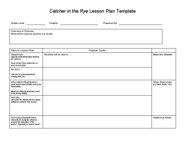 Catcher in The Rye Lesson Plan Template | PDF