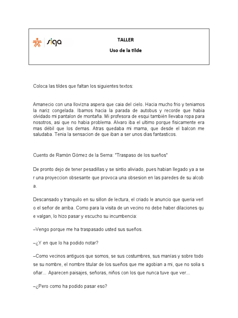 Ejercicios de Tildes. | PDF