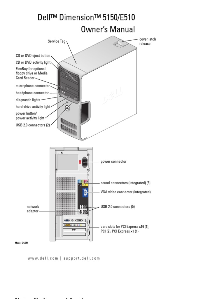 Dell™ Dimension™ 5150/E510 Owner's Manual: Model DCSM | PDF | Compact Disc | Dvd