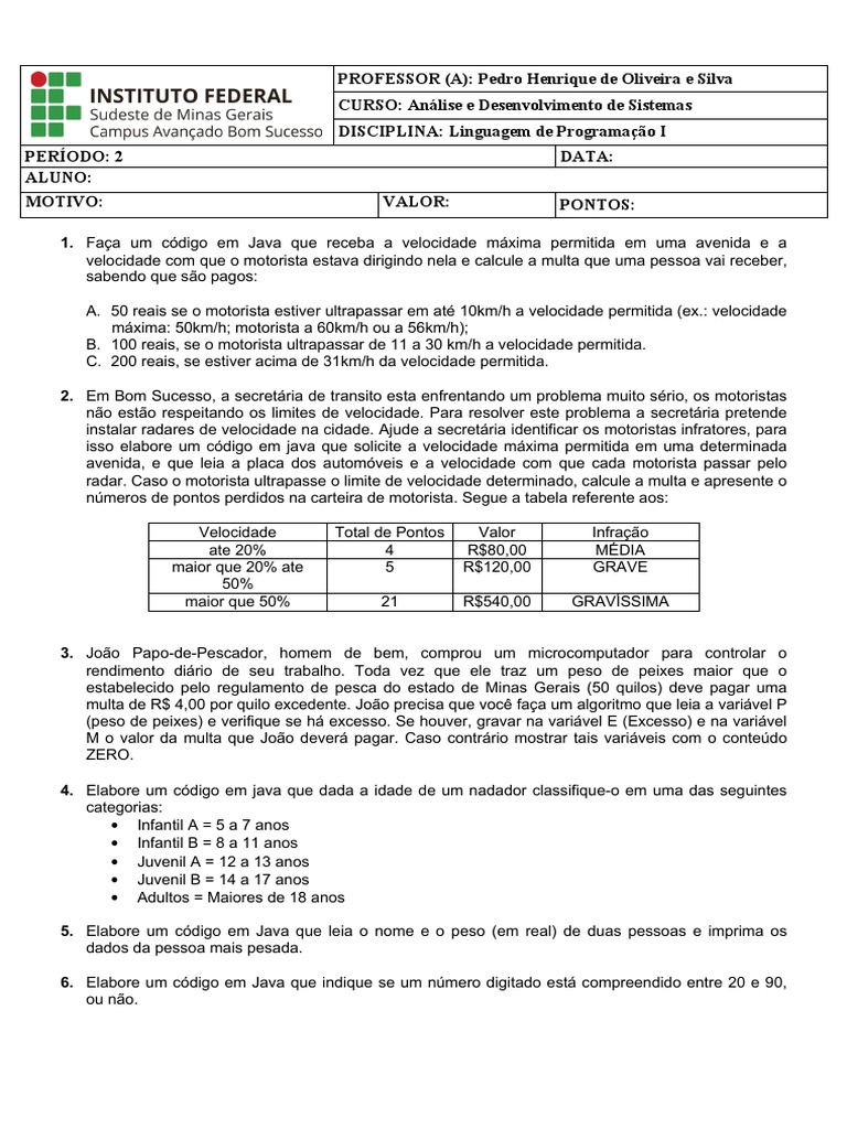 Lista Exercicio 3 - Estruturas de Condic807a771o | PDF | Empréstimos | Java (linguagem de ...
