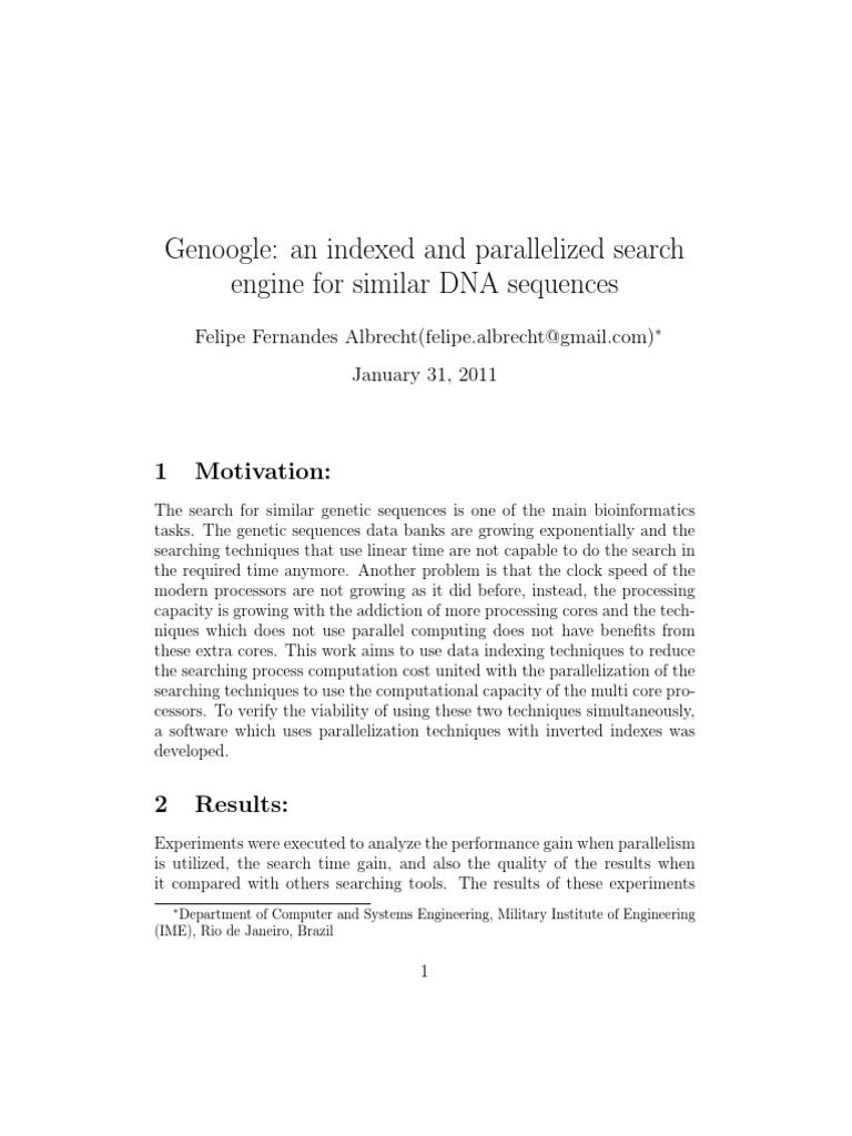 Genoogle: Parallelized DNA Sequence Search Engine | PDF | Blast | Sequence Alignment
