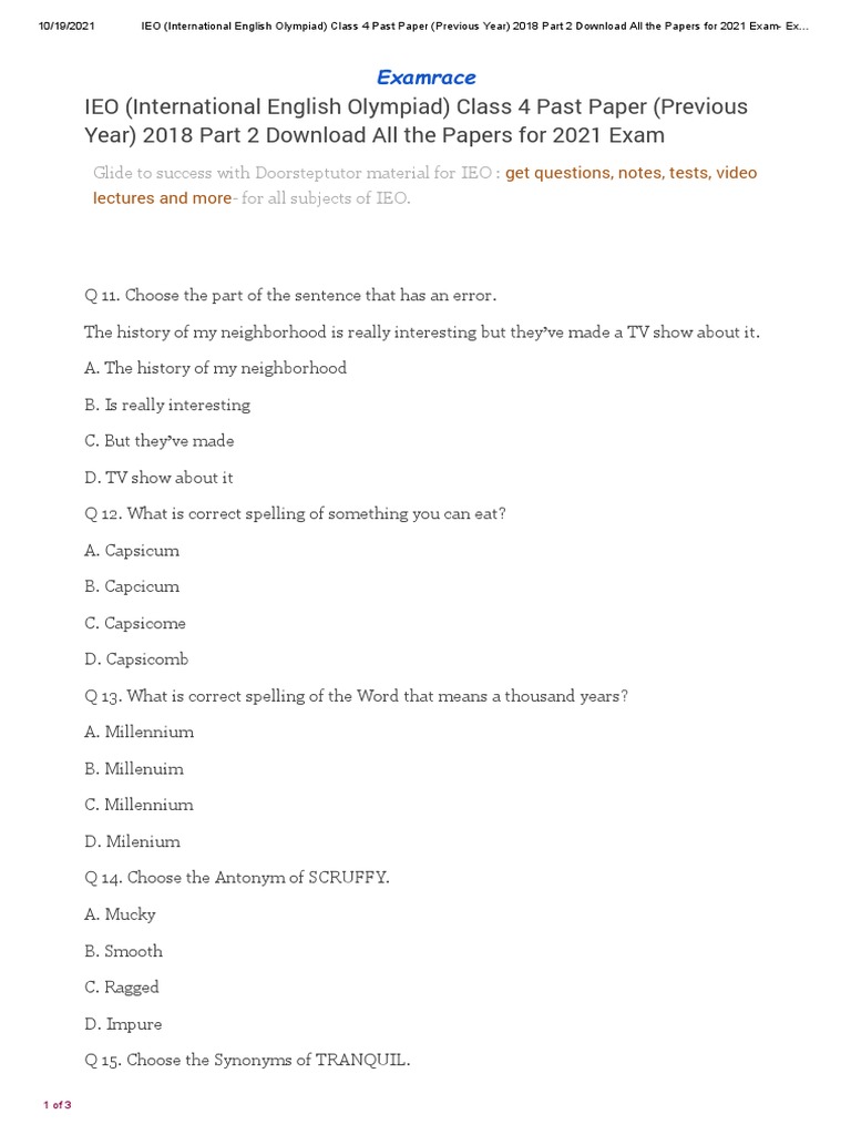 IEO Class 4 Paper 2018 Part 2 | PDF