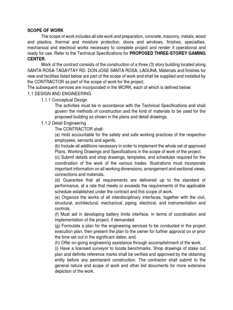 Sample Scope of Work | PDF | Specification (Technical Standard ...