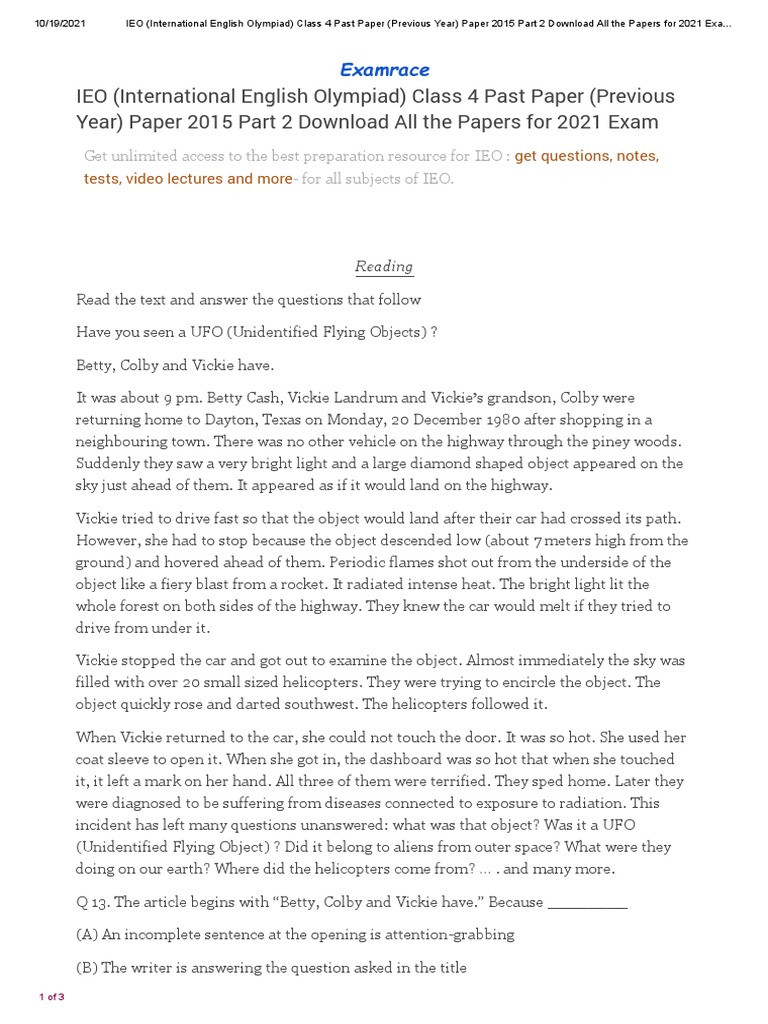 IEO Class 4 Paper 2015 Part 2 | PDF