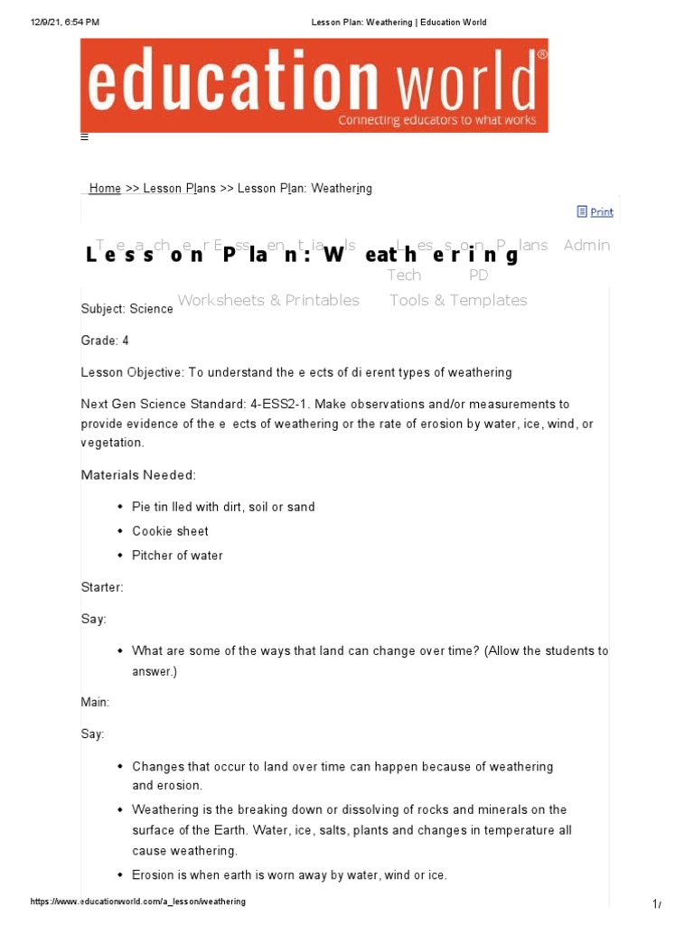 Lesson Plan - Weathering - Education World | PDF | Weathering | Erosion