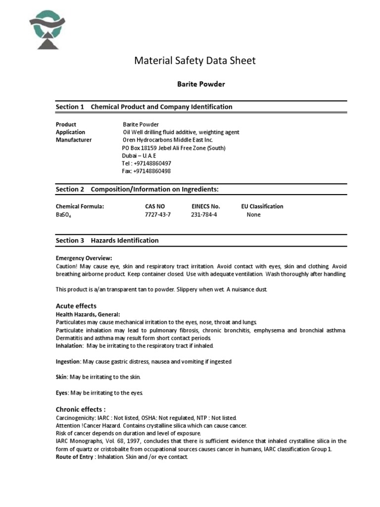 Material Safety Data Sheet: Section 1 Chemical Product and Company ...