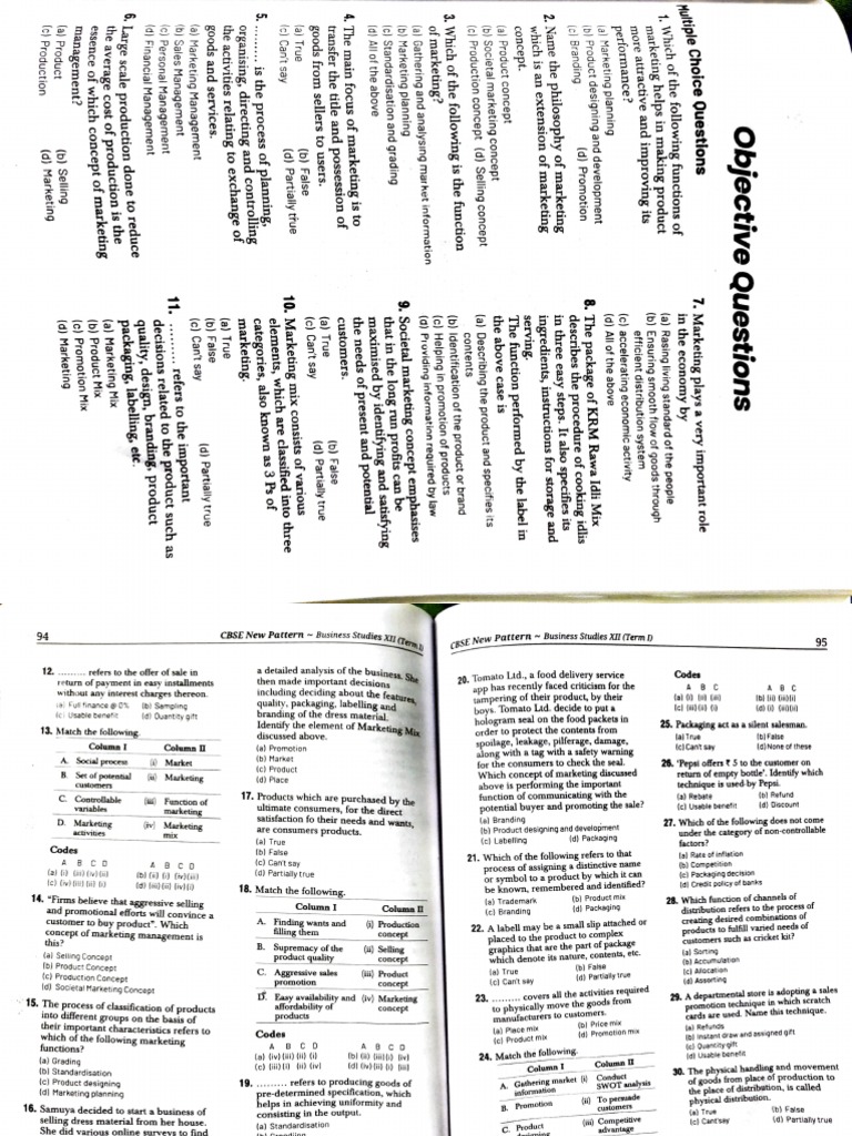 Objective Marketing Questions: Multiple Choice and True/False | PDF ...