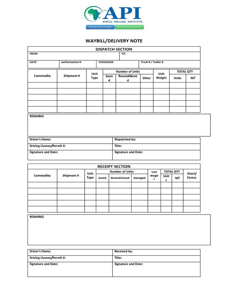 Api - Waybill Delivery Note | PDF