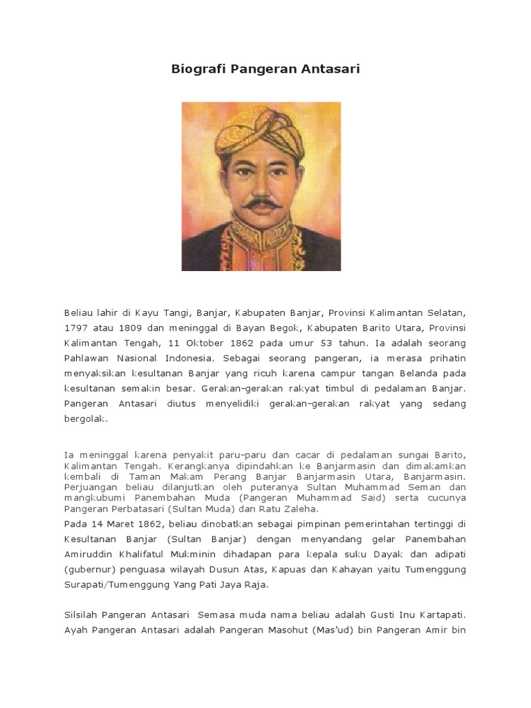 Biografi Pangeran Antasari: Pahlawan Nasional Banjar | PDF