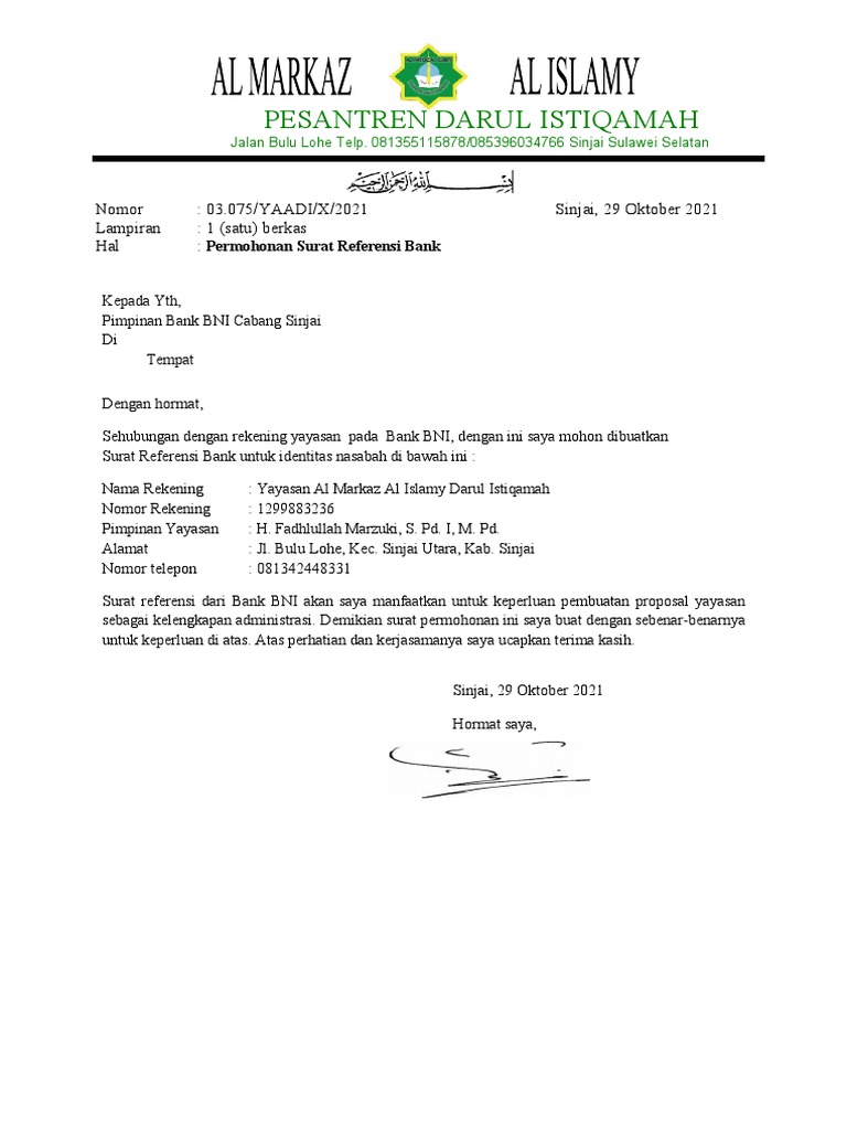Contoh Surat Permohonan Referensi Bank BTN | PDF