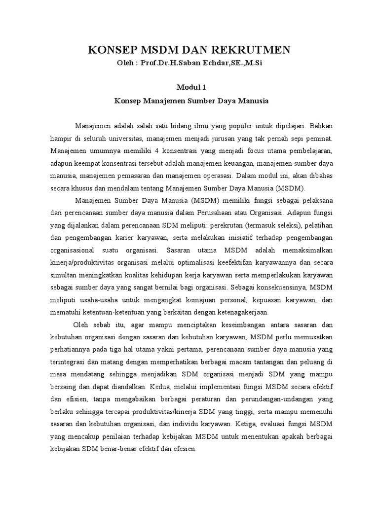Kuliah 1 KONSEP DASAR MSDM-MODUL | PDF