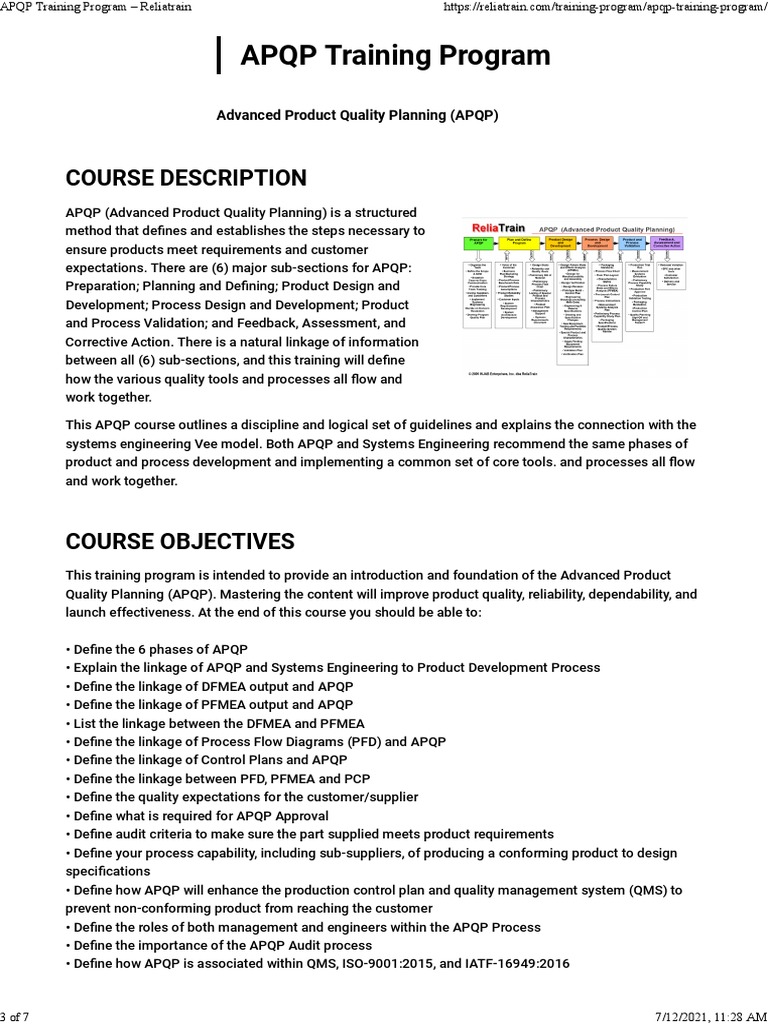 APQP Training Program - Reliatrain | PDF | Quality Management System | Systems Engineering