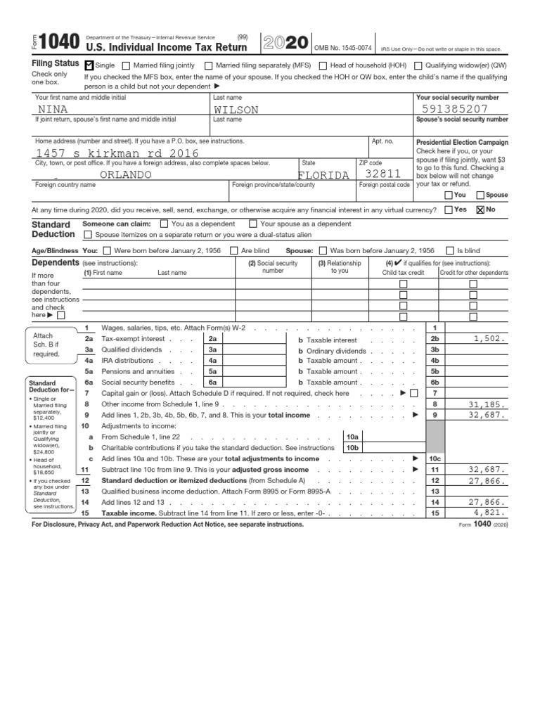 Nina's Tax Return 2020 | Download Free PDF | Tax Refund | Irs Tax Forms
