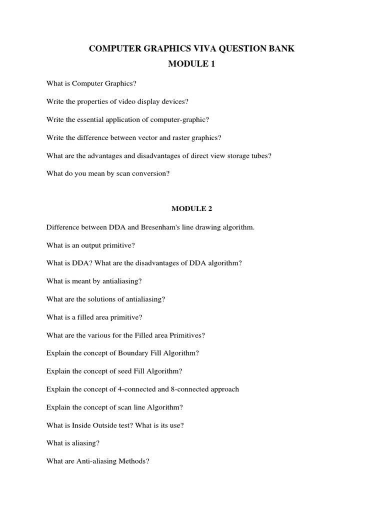 Computer Graphics Viva Question Bank | PDF | Computer Graphics | Graphics