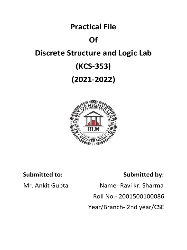 Practical File of Discrete Structure and Logic Lab (KCS-353) (2021-2022 ...