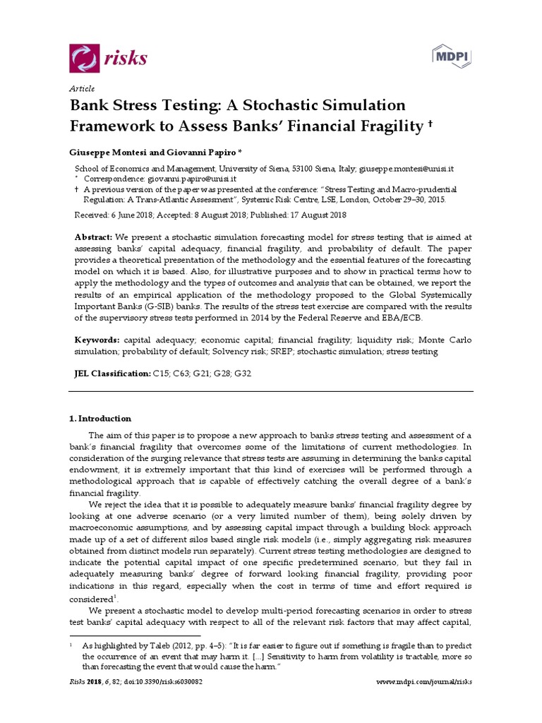 Bank Stress Testing A Stochastic Simulation Framew Pdf Equity