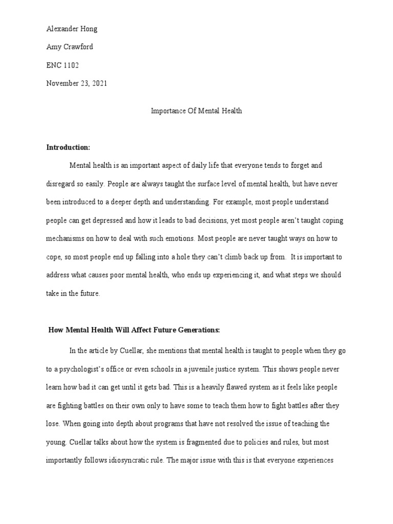 Importance of Mental Health Research Paper | PDF | Social Stigma ...