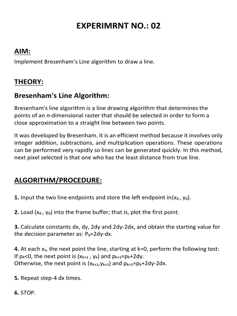CG-Practical 02 (Bresenham's Line Algorithm) 1 | PDF | Teaching Methods ...